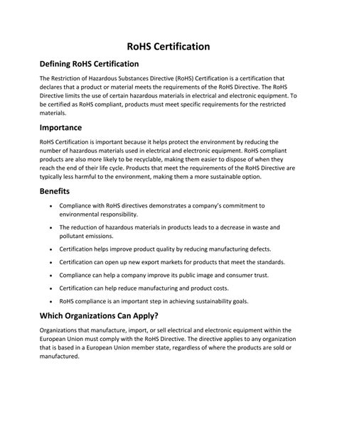 Rohs Certification