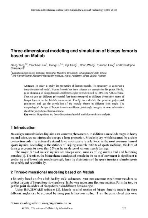 Pdf Three Dimensional Modeling And Simulation Of Biceps Femoris Based