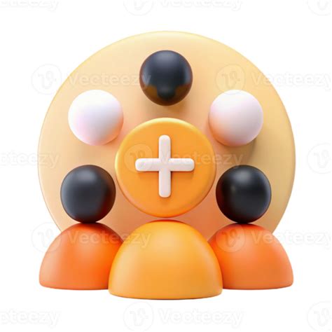 3d Illustration Of A Plus Sign Surrounded By Circles Symbolizing Teamwork Collaboration And