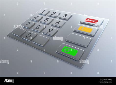 atm machine keypad numbers buttons with additional red yellow and