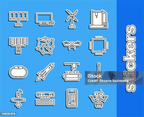라인 로봇 스크루 드라이버 미세 회로 Cpu가있는 프로세서 풍력 터빈 신경망 서버 데이터 웹 호스팅 태양 에너지 패널 및 드론