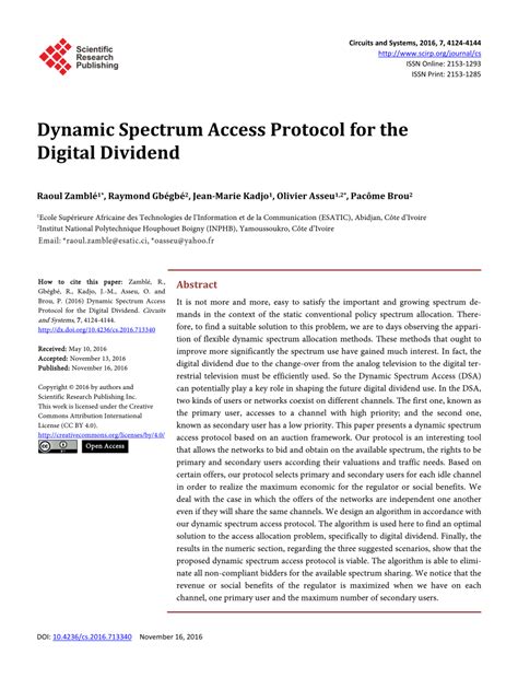 Pdf Dynamic Spectrum Access Protocol For The Digital Dividend