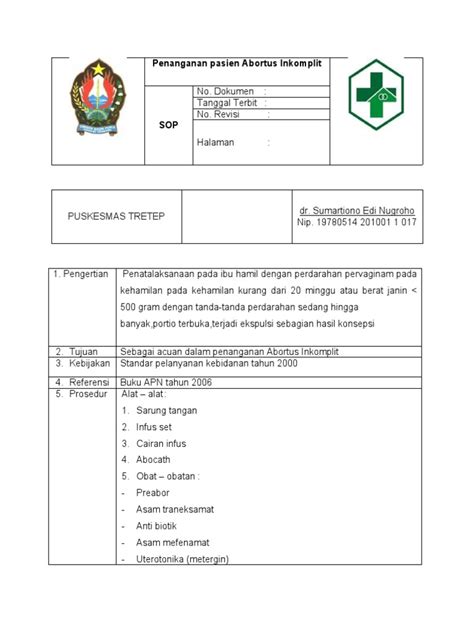 Sop Penganan Abortus Komplit Pdf Sains And Matematika