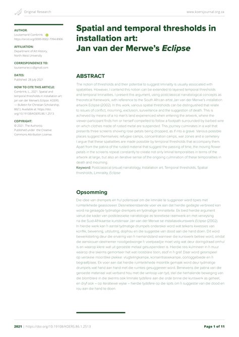 Pdf Spatial And Temporal Thresholds In Installation Art Jan Van Der Merwes Eclipse