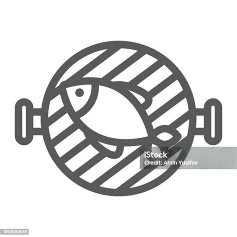 생선 그릴 라인 아이콘 음식과 바다 바베 큐 서명 벡터 그래픽 흰색 바탕에 선형 패턴 10에 대한 스톡 벡터 아트 및 기타 이미지 Istock