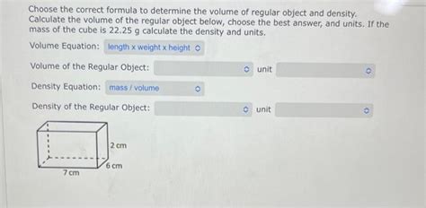 Solved Choose The Correct Formula To Determine The Volume Of Chegg