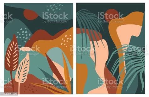 추상적인 새로운 복고풍 열대 단풍 언덕 풍경 흙 같은 색상 팔레트 세트 벡터 일러스트 레이 션 아트 포스터 그래픽 프린트 패턴에