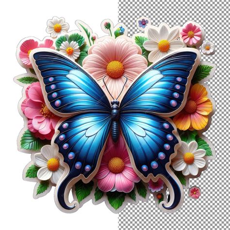 Premium PSD | Butterfly bliss amidst floral splendor sticker