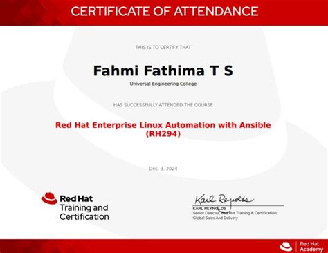 Redhat Ansible Linuxautomation Rhce Professionalgrowth Devopsjourney Fahmi Fathima T S