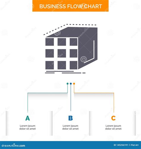 Abstract Aggregation Cube Dimensional Matrix Business Flow Chart Design With 3 Steps Glyph