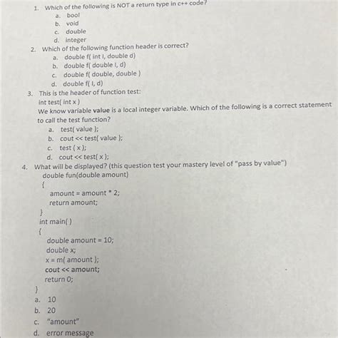 Solved Which Of The Following Is NOT A Return Type In C Chegg