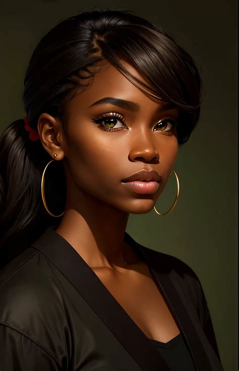 A Close Up Of A Woman With A Black Shirt And Gold Hoop Earrings Seaart Ai