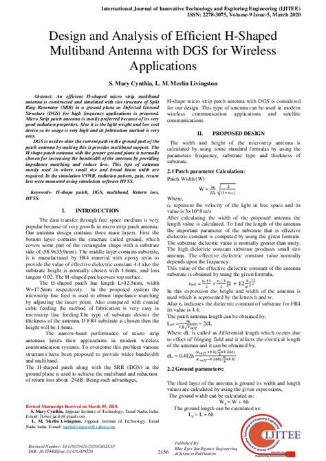 Pdf Design And Analysis Of Efficient H Shaped Multiband Antenna With Dgs For Wireless