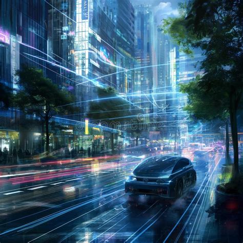 Ai Generative Photo Of Self Driving Car Navigating Through A Cityscape
