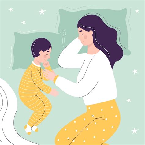 Mãe E Filho Lindos Estão Dormindo Na Cama Vetor Premium
