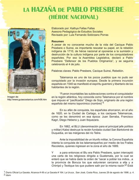 La Hazaña De Pablo Presbere Héroe Nacional De Costa Rica