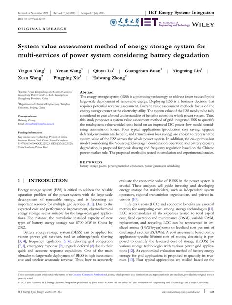 Pdf System Value Assessment Method Of Energy Storage System For Multi