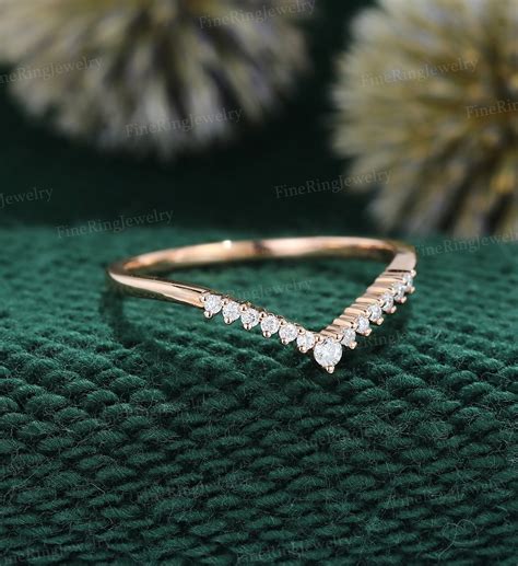 Unique Curved Wedding Ring Diamond Wedding Band Vintage Rose Gold