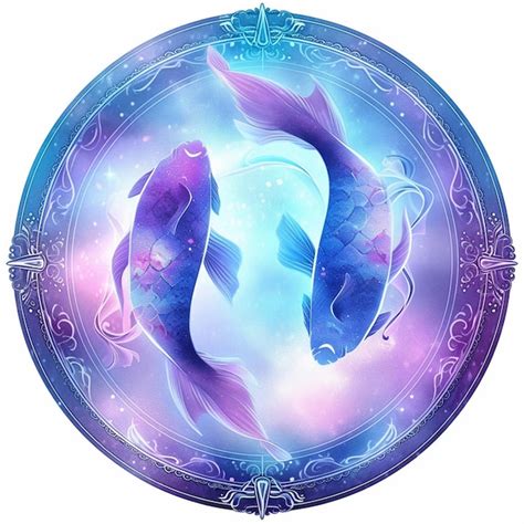 There Are Two Fish In A Circular Frame With A Blue Background