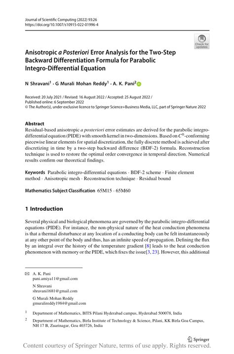 Anisotropic A Posteriori Error Analysis For The Two Step Backward Differentiation Formula For