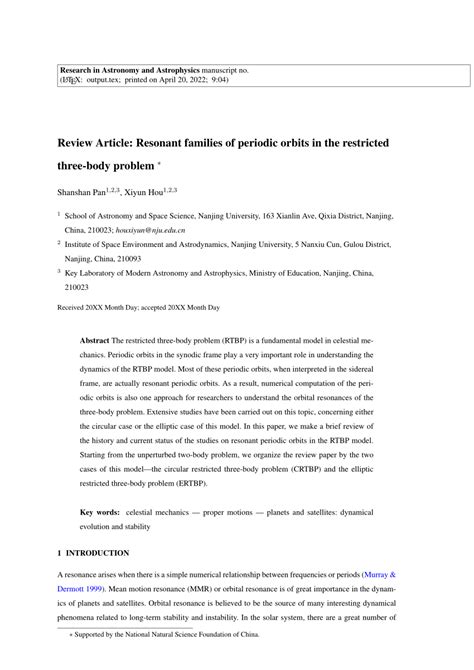 Pdf Review Article Resonant Families Of Periodic Orbits In The