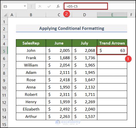 how to insert trend arrows based on another cell in excel