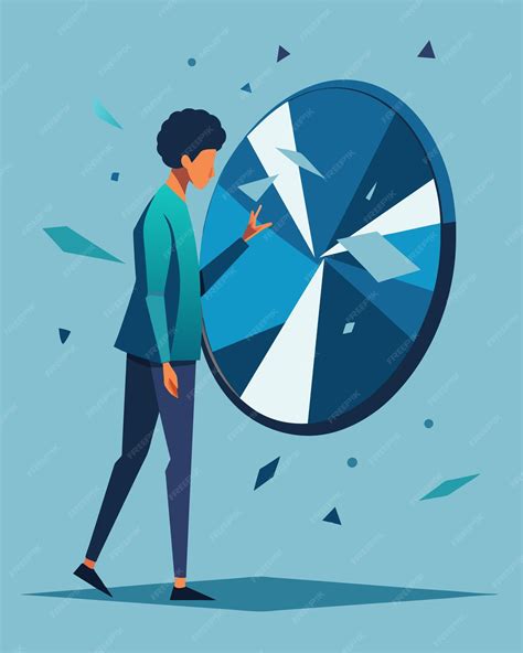 Premium Vector A Person Inspecting The Shards Of A Broken Mirror Their Reflection Revealing A