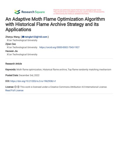 pdf an adaptive moth flame optimization algorithm with historical