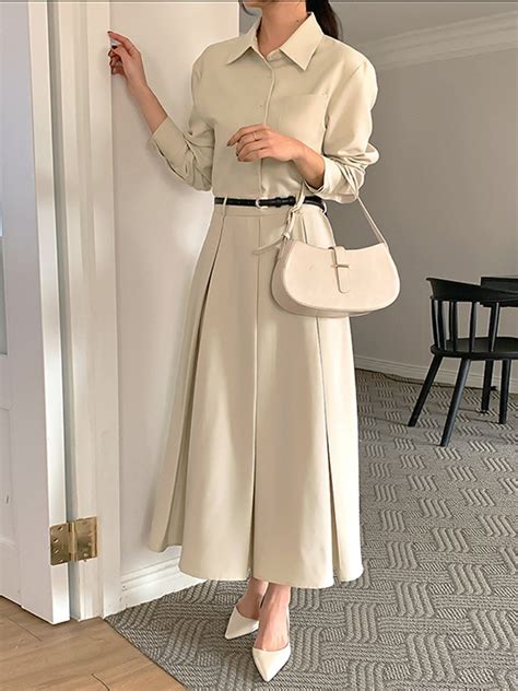 리리앤코 소프트몸매부각x체형보완 44 120 베르케니 뒷밴딩 맞주름 벨트 셔츠 롱 원피스봄신상봄데일리데이트데일리룩데이트룩하객룩페미닌룩오피스룩