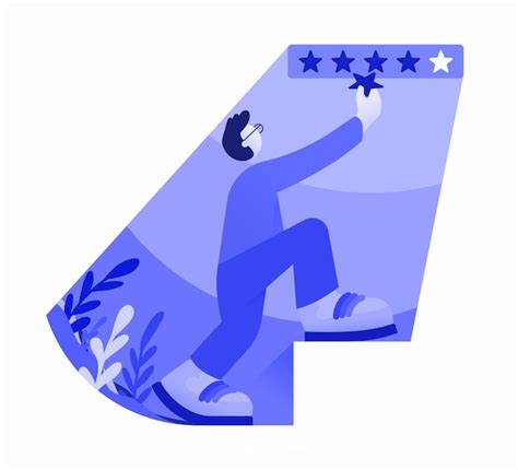 고객 만족 평면 벡터 일러스트 레이 션에 대 한 스타와 함께 긍정적인 피드백 평가를 주는 사람 프리미엄 벡터