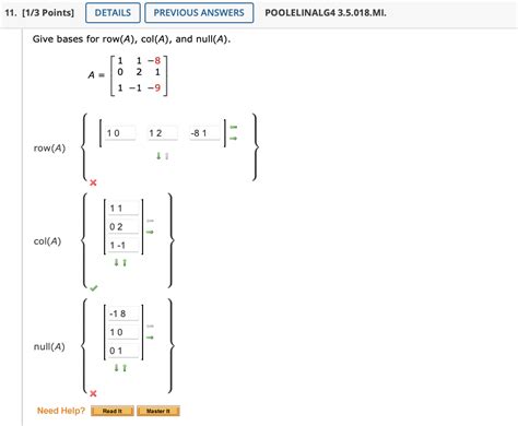 solved give bases for row a col a and null a