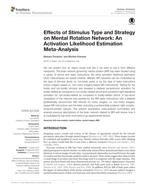 Pdf Effects Of Stimulus Type And Strategy On Mental Rotation Network