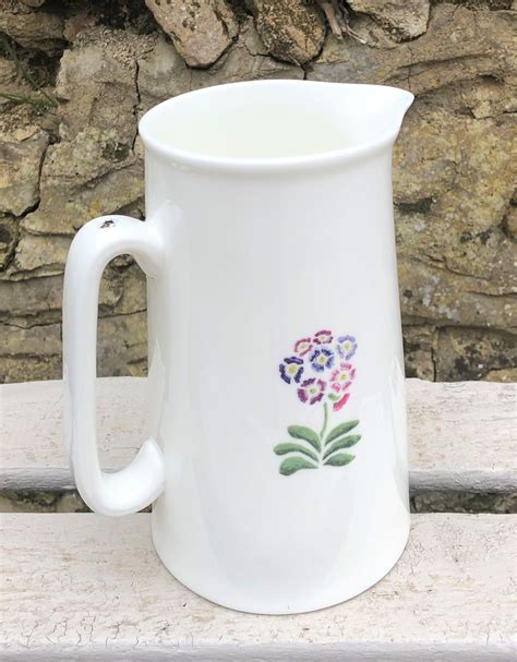 Pink Auricula Flower 2 Pint Straight Sided Bone China Jug Gabriella