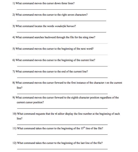 Solved What Command Moves The Cursor Down Three Lines Chegg