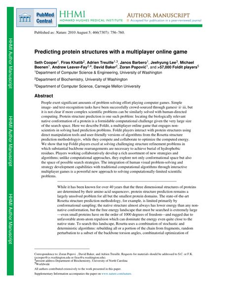 Pdf Predicting Protein Structures With A Multiplayer Online Game