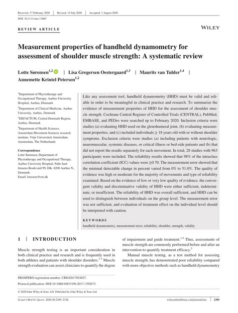 Measurement Properties Of Hand‐held Dynamometry For Assessment Of