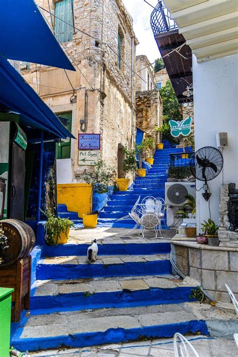 Symi Greece May 10 2024 Blue Steps In Symi Town Island Dodecanese