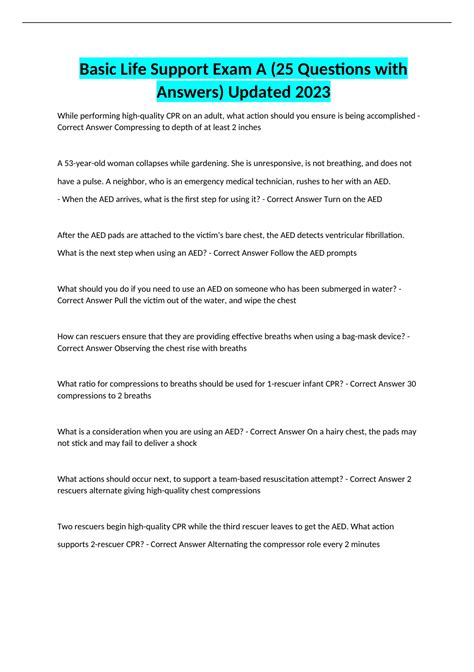 Basic Life Support Exam A 25 Questions With Answers Updated 2023