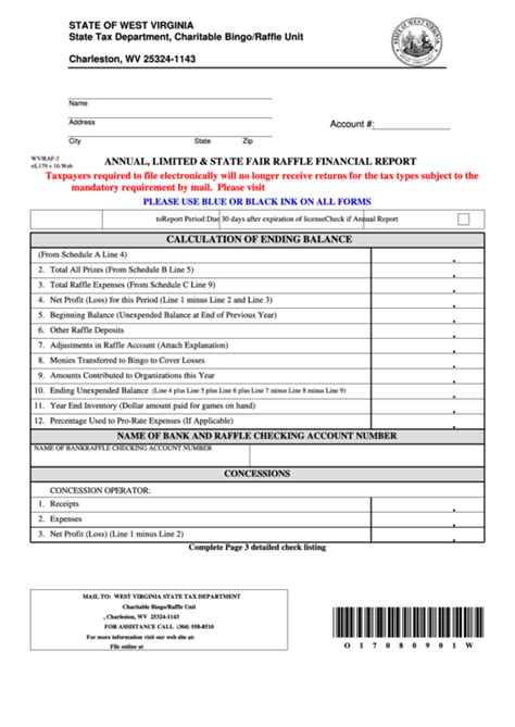Fillable Form Wvraf 3 Annual Limited And State Fair Raffle