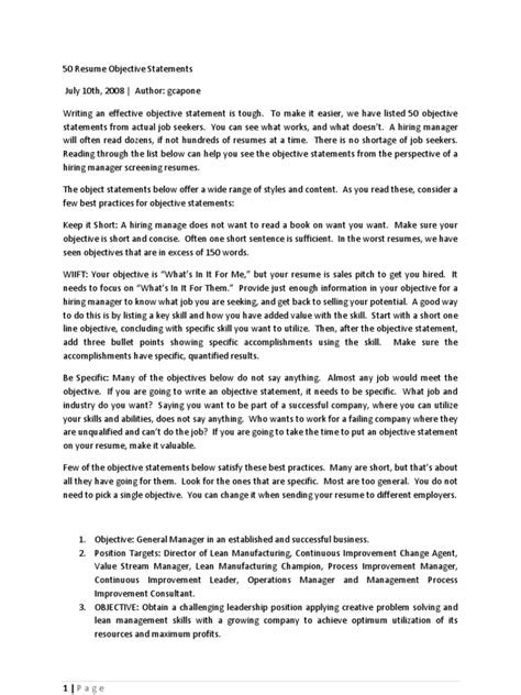 50 Resume Objective Statements Pdf Sales Chief Information Officer