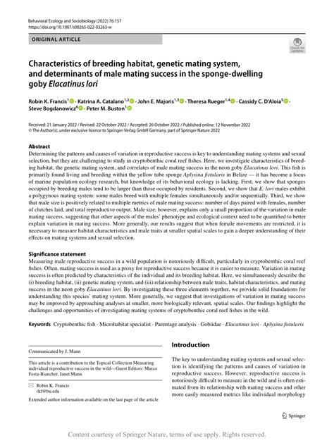 Characteristics Of Breeding Habitat Genetic Mating System And