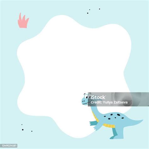 귀여운 손으로 그린 공룡 프레임 텍스트 또는 사진 템플릿입니다 파티 유치원 유치원에 적합합니다 벡터 그림입니다 0명에 대한 스톡