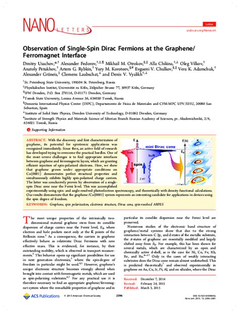 Pdf Observation Of Single Spin Dirac Fermions At The Graphene