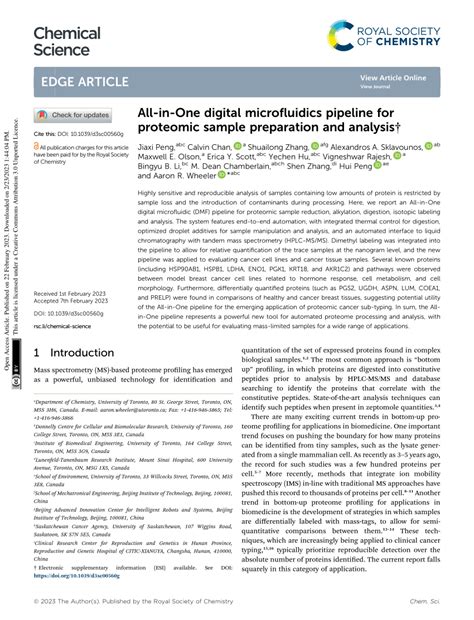 Pdf All In One Digital Microfluidics Pipeline For Proteomic Sample Preparation And Analysis
