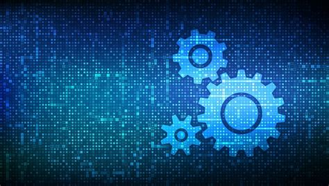 자동화 소프트웨어 배경 바이너리 코드로 만든 기어 아이콘 Iot 및 자동화 개념 디지털 바이너리 데이터 및 스트리밍 디지털 코드