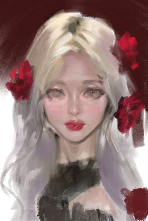 Safebooru 1girl Black Shirt Blonde Hair Bm94199 Brown Eyes Flower