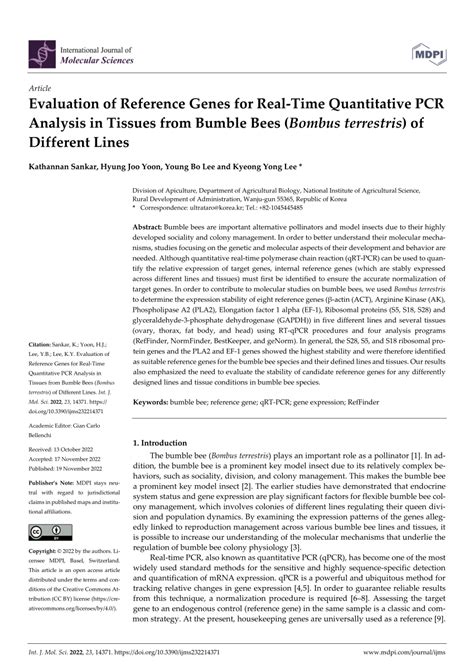 Pdf Evaluation Of Reference Genes For Real Time Quantitative Pcr Analysis In Tissues From