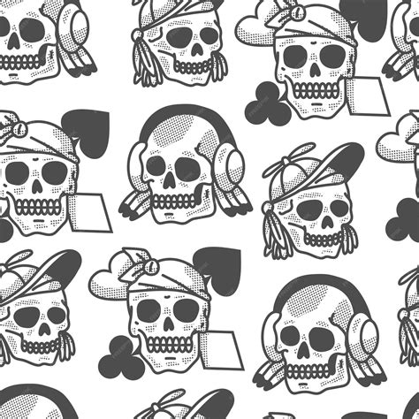 Premium Vector Skull Tattoo Vector Cartoon Seamless Pattern
