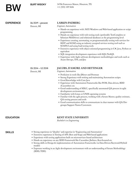 Engineer Automation Resume Samples Velvet Jobs