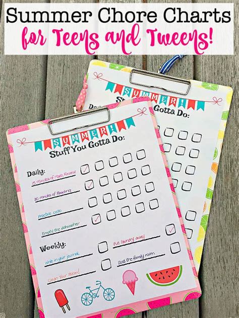 Summer Chore Chart For Teens And Tweens Free Printable Momof6